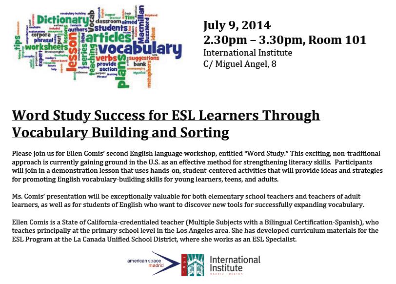 Teachers Workshop "Word Study: Success for ESL Learners Through ...