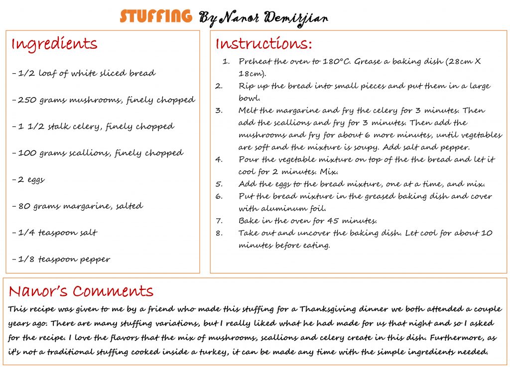 FAMILY BOOK CLUB: RECIPE OF THE MONTH (NOVEMBER): STUFFING | Instituto ...